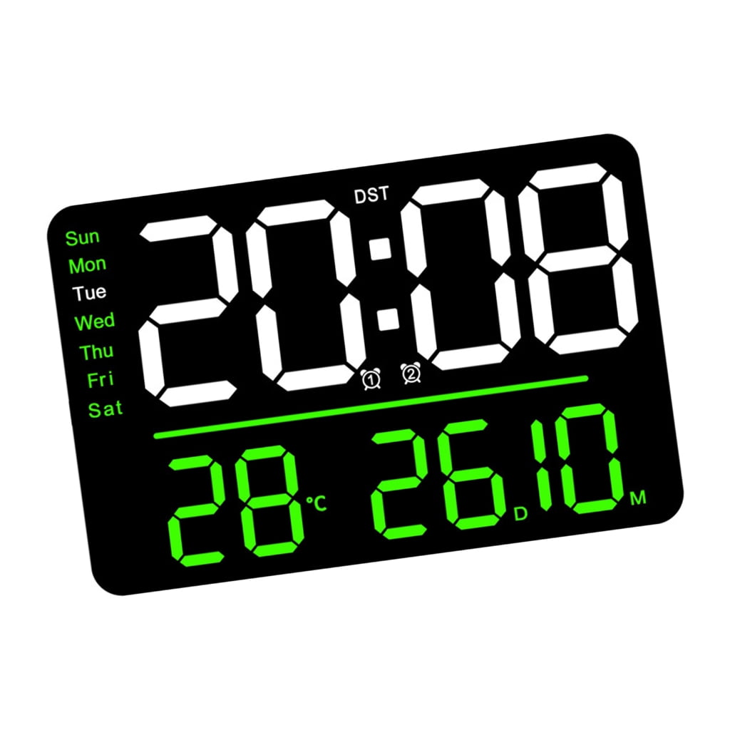 Digital Clocks Wall Clock Date/Week/Temperature Display 2 Alarm Clocks ...