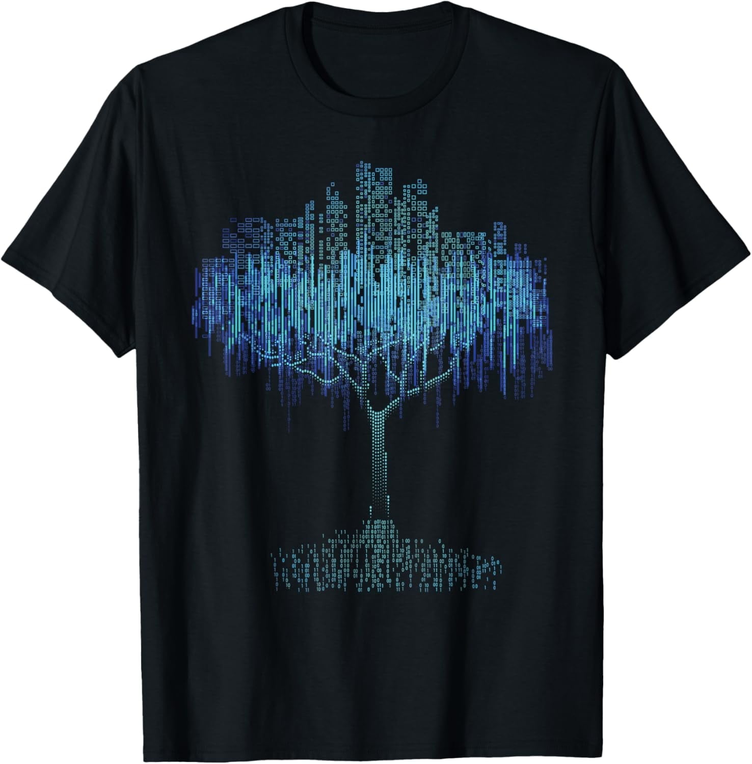 Digital Code Tree Design Blue and Teal Binary Pattern Graphic Tshirt ...