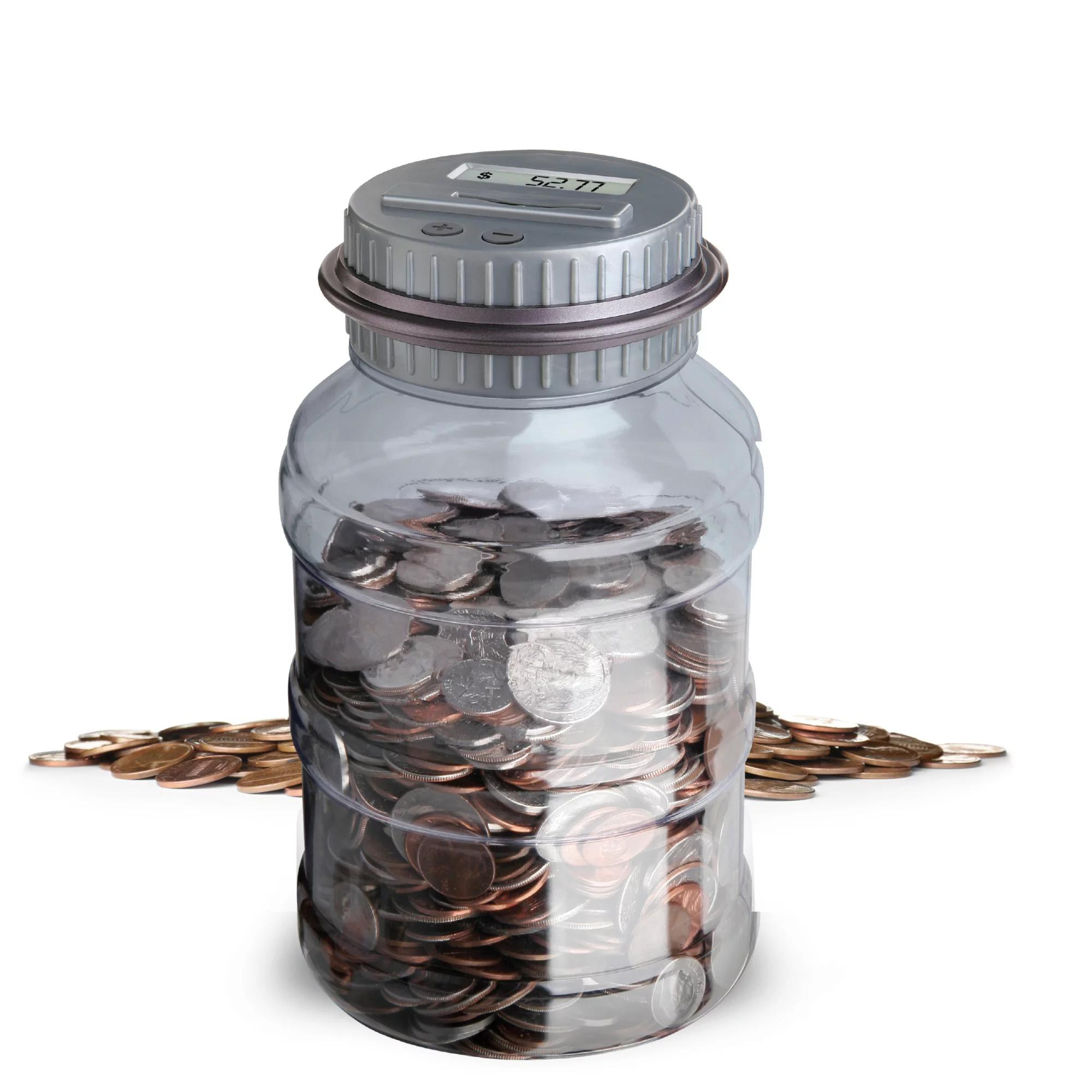Digital Coin Jar with LCD Screen, Keeps Track Of Balance, Twist Off Lid ...