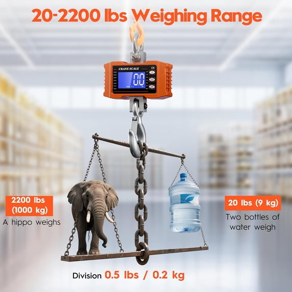 Digital Crane Scale 2200lb Heavy Duty Industrial Hanging Scale with LCD ...