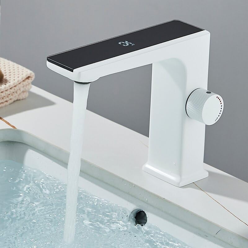 Digital Display Bathroom Basin Faucet Intelligent LED Brass Deck ...