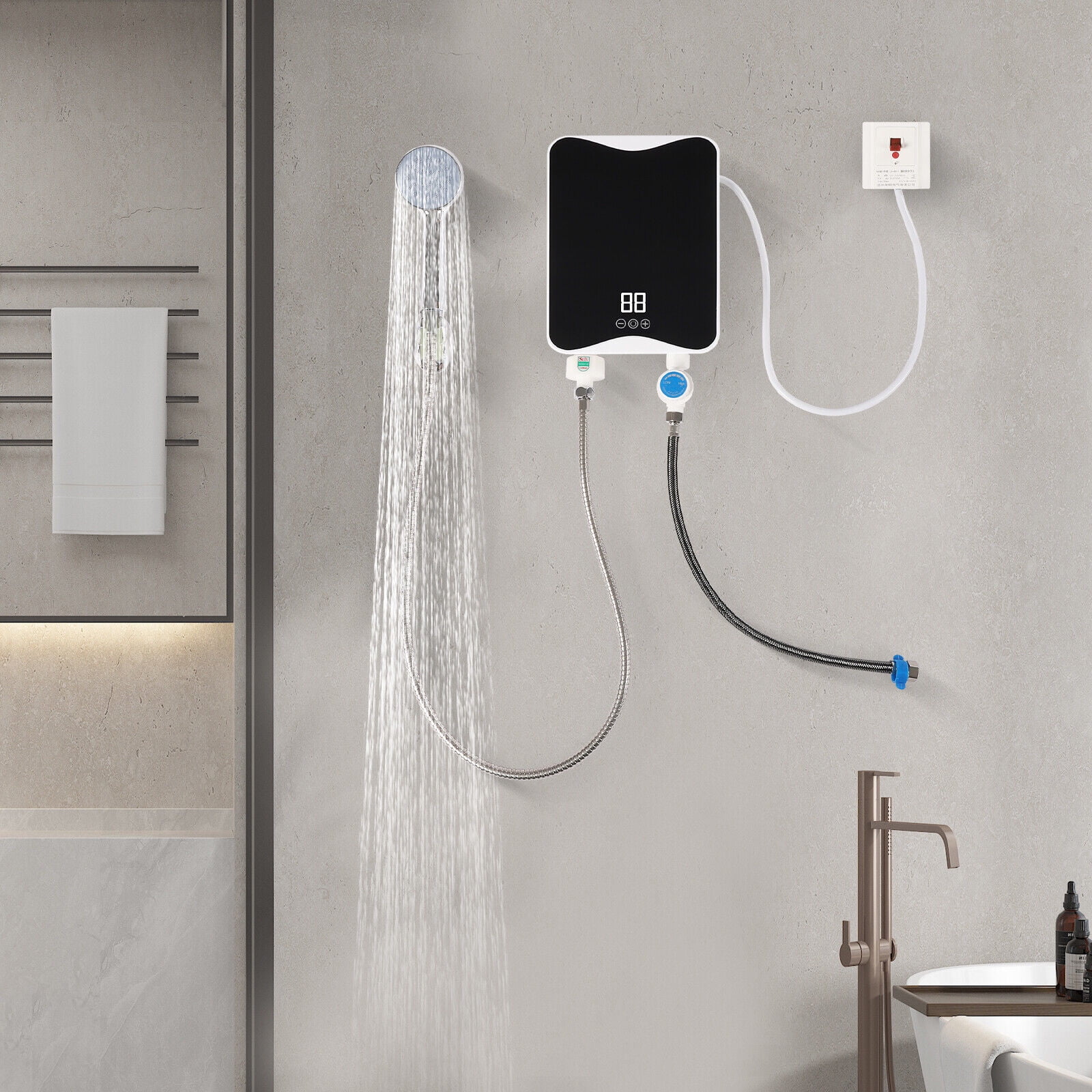 Digital Display Electric Tankless Instant Water Heater + Shower Head ...
