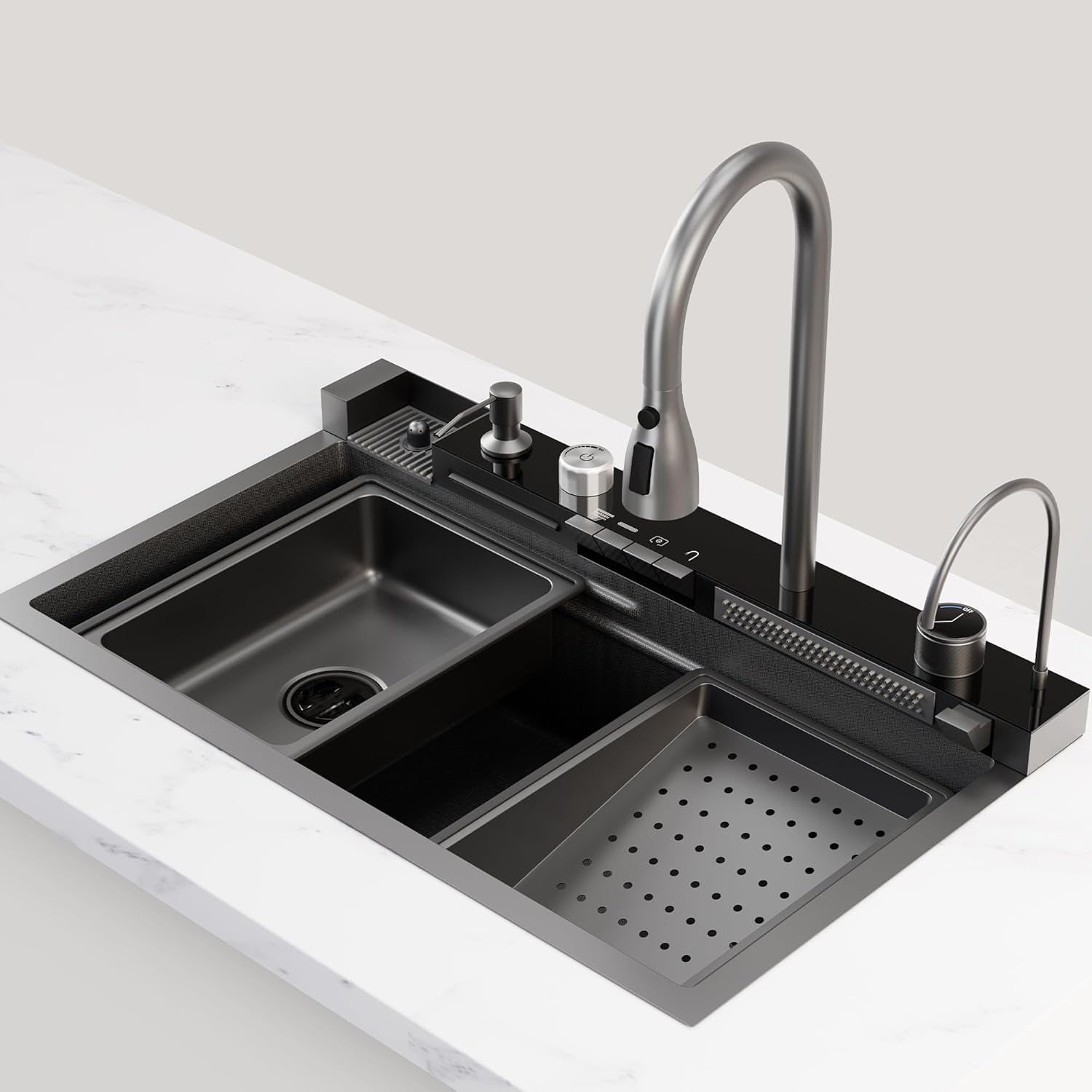 Digital Display Embossed Stainless Steel Nano Black Waterfall Large ...