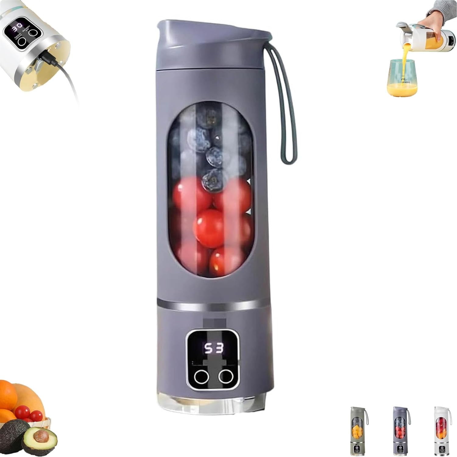 Digital Display Juicer(32oz), 3 Speed12-Blade Fresh Juice Bottle ...