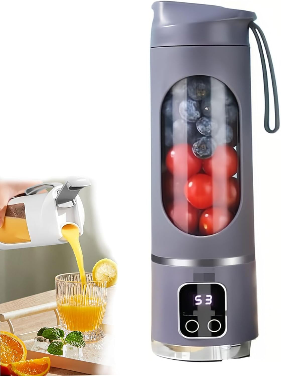 Digital Display Juicer,Portable Blender for Shakes and Smoothies,3 ...