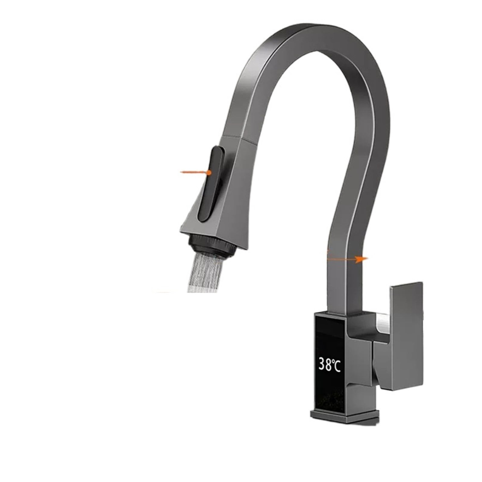 Digital Display Kitchen Faucet, Brushed 4 Functions Single Handle Pull ...