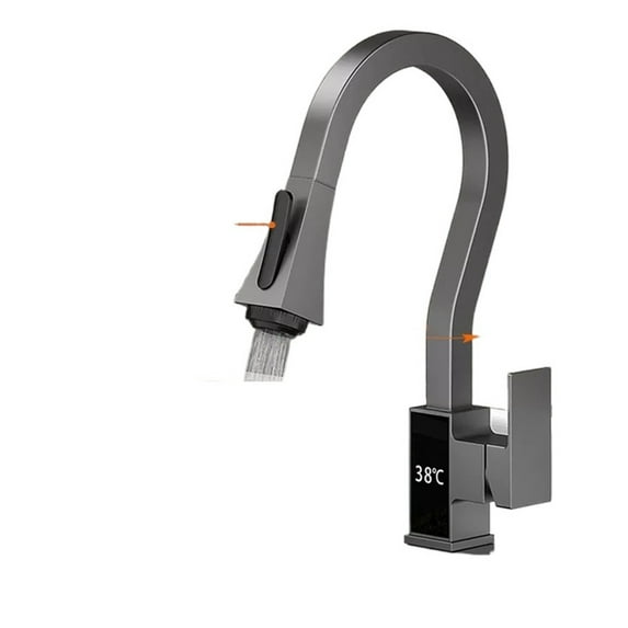 Digital Display Kitchen Faucet, Brushed 4 Functions Single Handle Pull ...