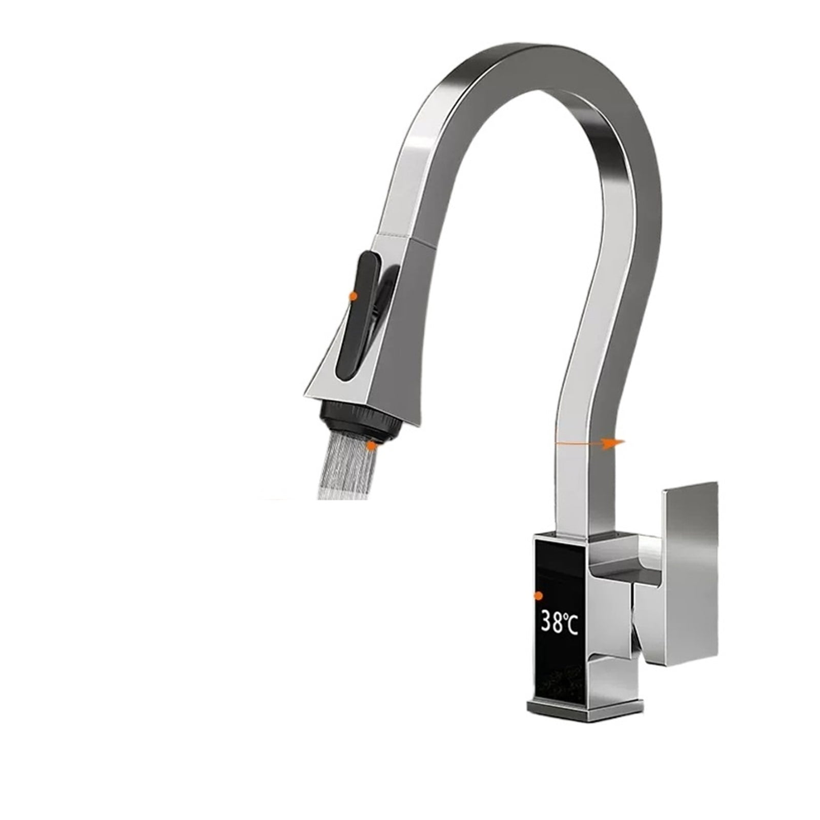 Digital Display Kitchen Faucet, Brushed 4 Functions Single Handle Pull ...