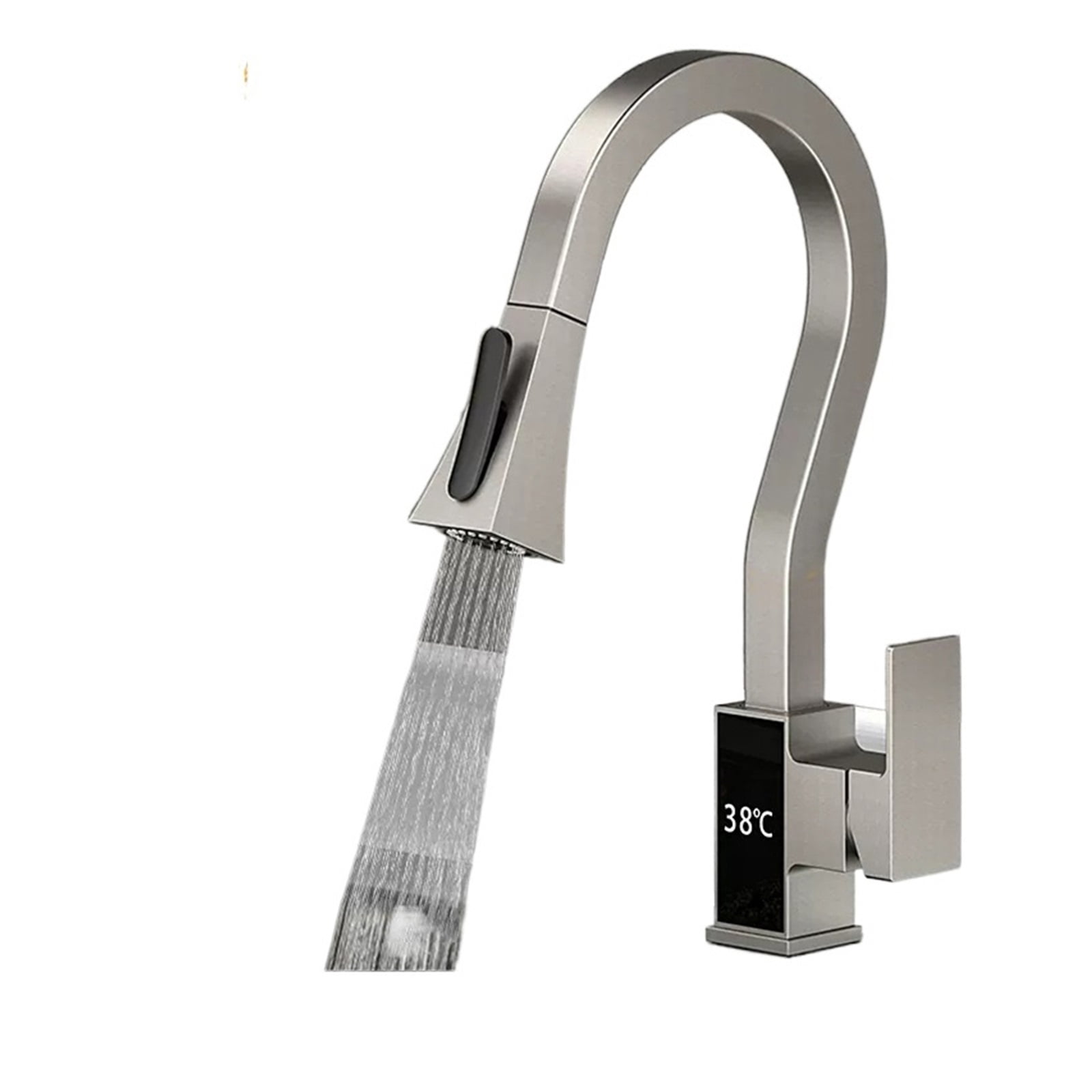 Digital Display Kitchen Faucet, Brushed 4 Functions Single Handle Pull ...