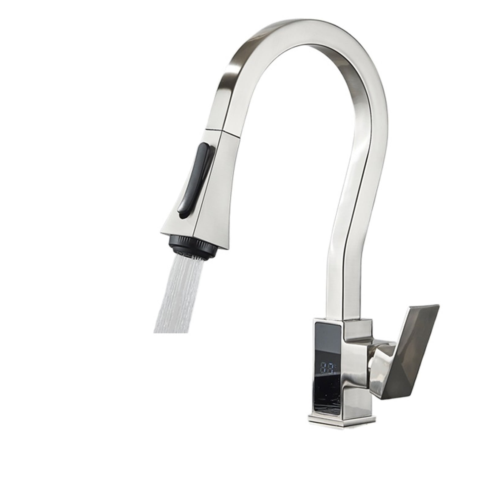 Digital Display Kitchen Faucet, Brushed 4 Functions Single Handle Pull ...