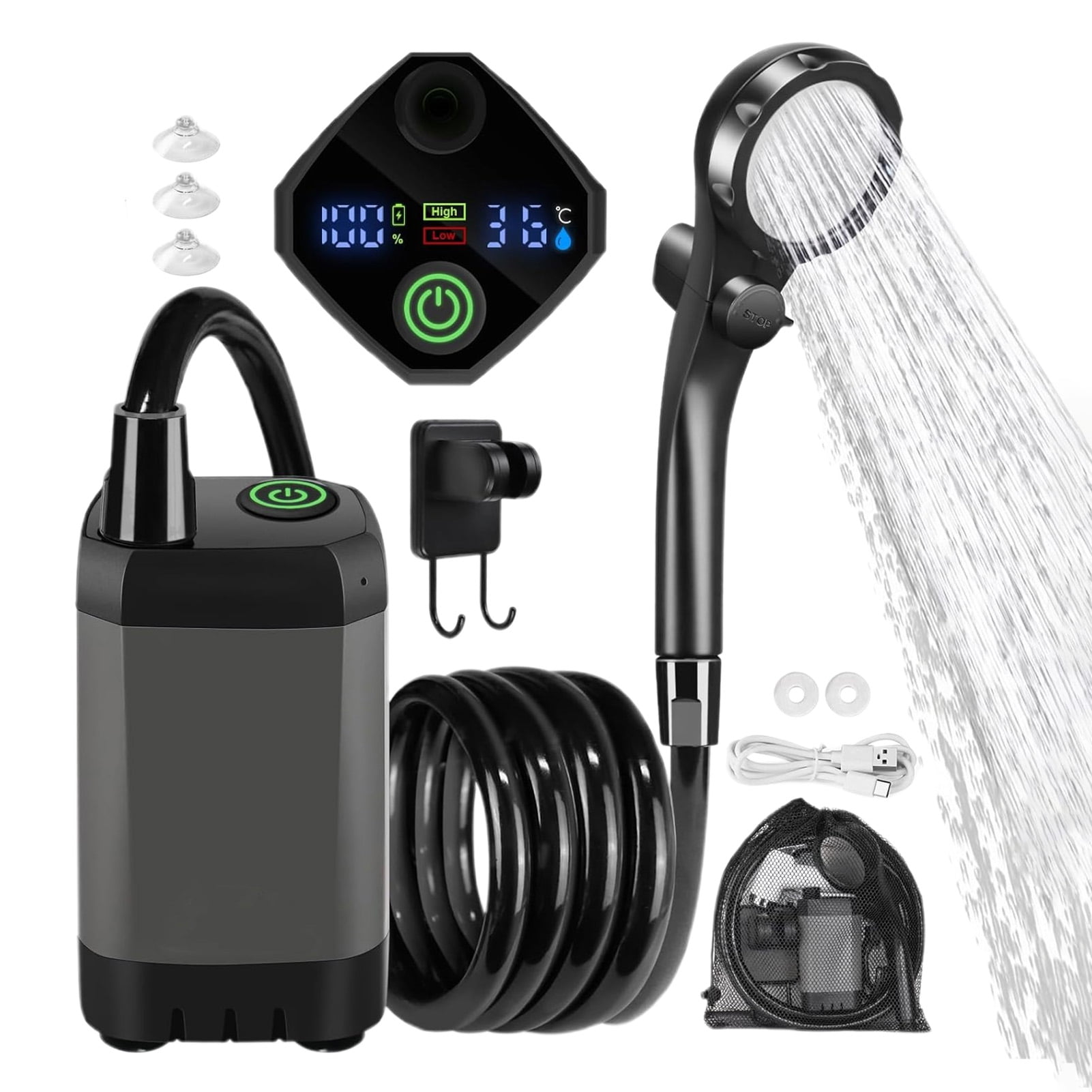 Digital Display Shower Pump Portable Electric Shower 6000mah ...