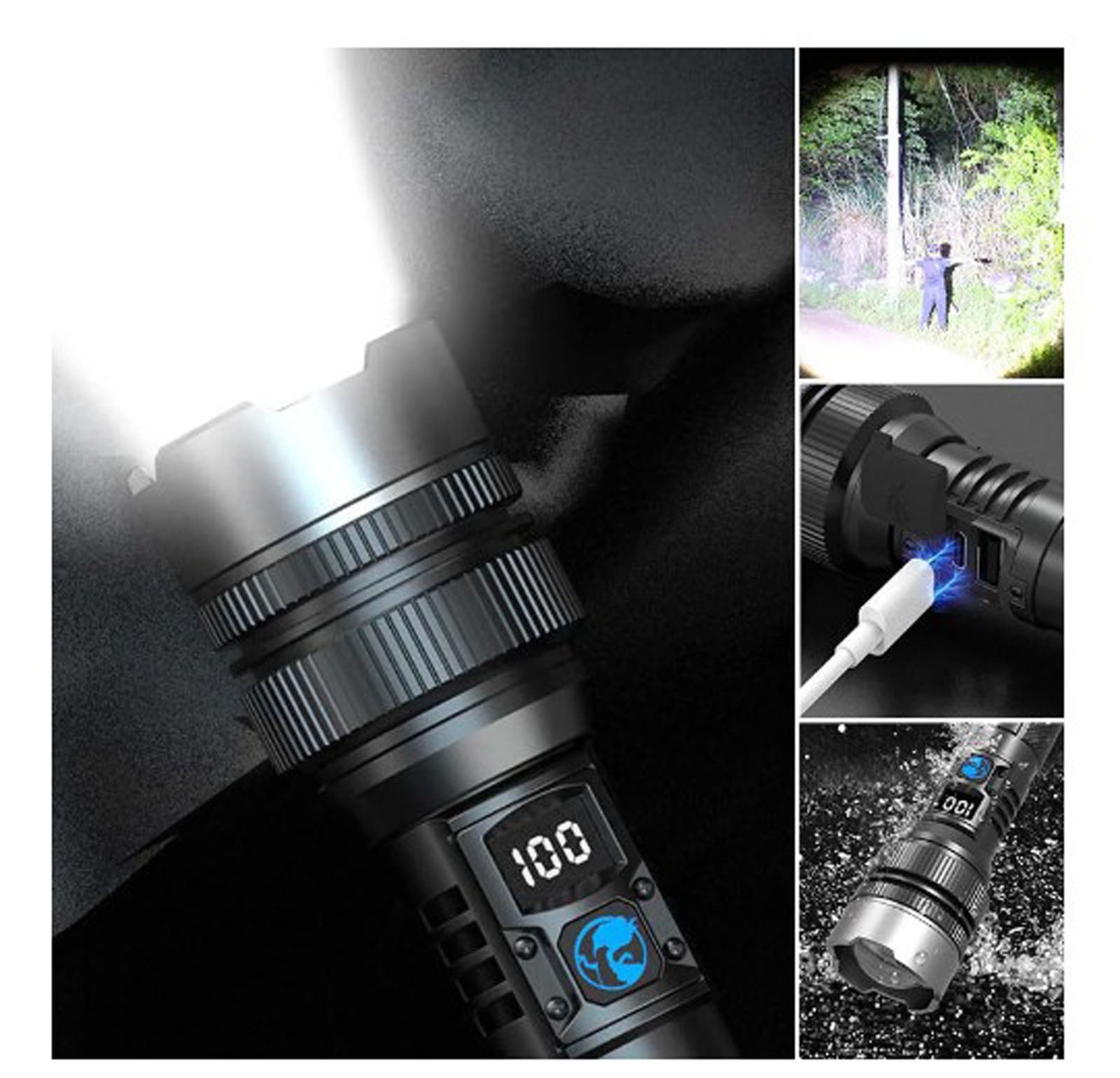 Digital Display Strong Light Telescopic Rechargeable Flashlight ...