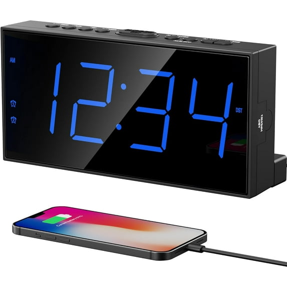 Digital Dual Alarm Clock for Bedroom, Large Display Bedside with ...