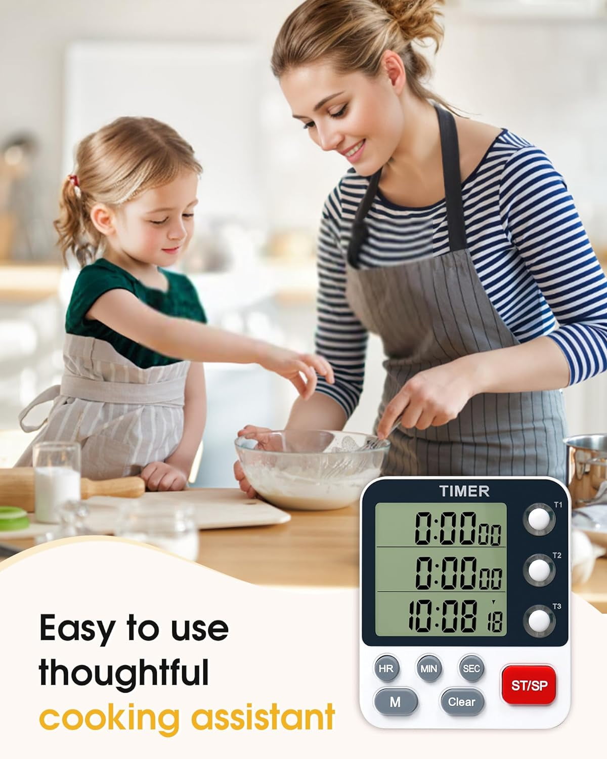 Digital Dual Kitchen Timers for Cooking, 3 Channels Count UP/Down Timer, Cooking Timer, Large ...