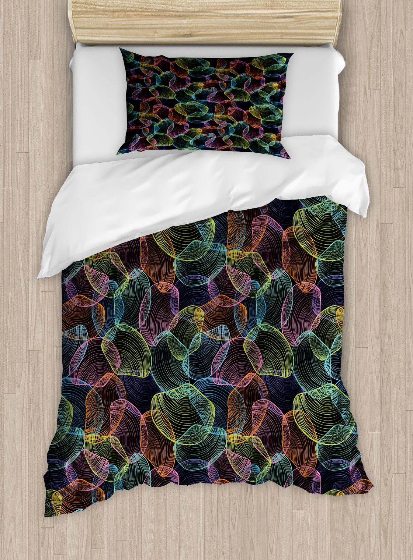 Digital Duvet Cover Set, Futuristic Forms Inner Diagonal Stripes in ...