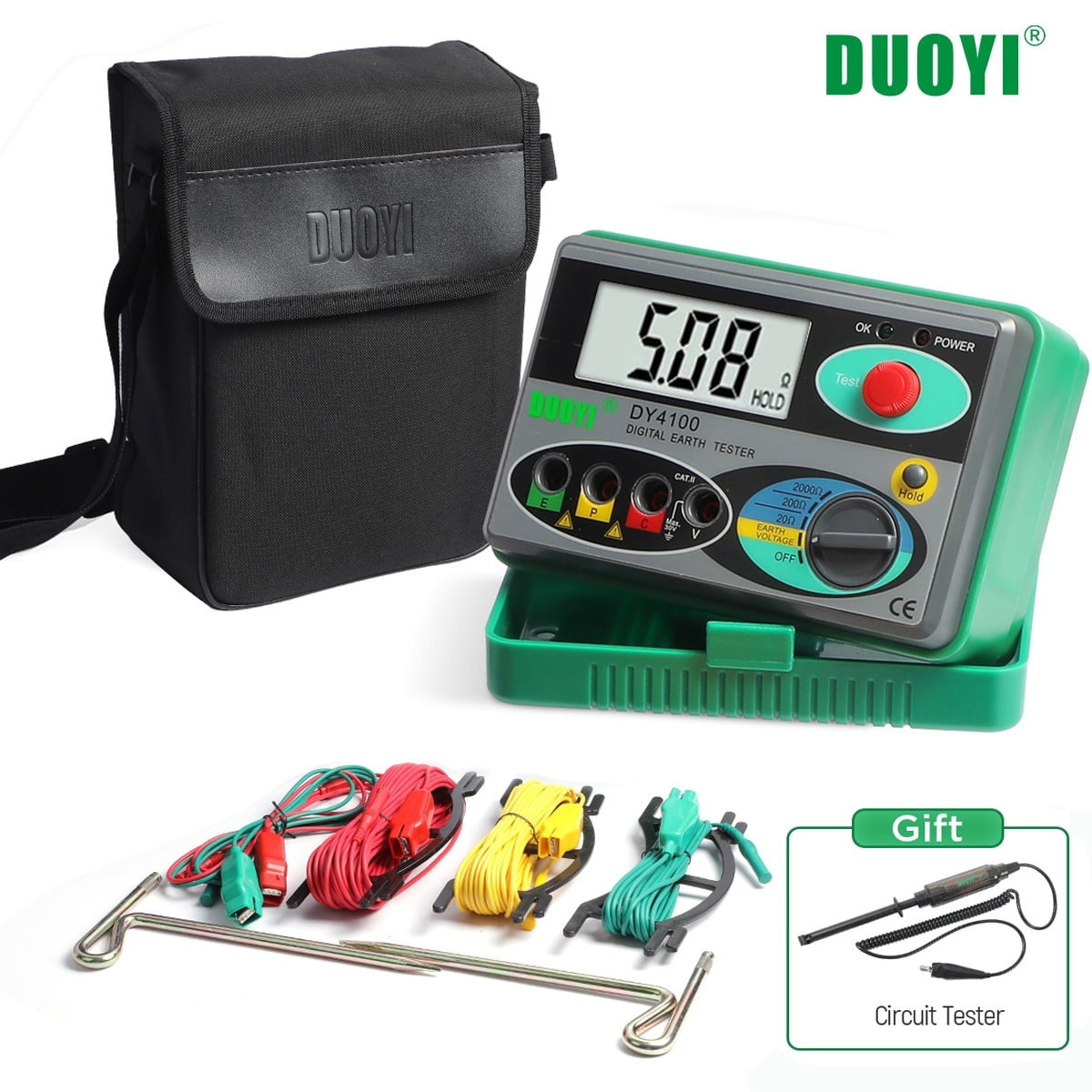 Digital Earth Ground Resistance Meter Tester Megohmmeter 0-2000Ω Ohm ...