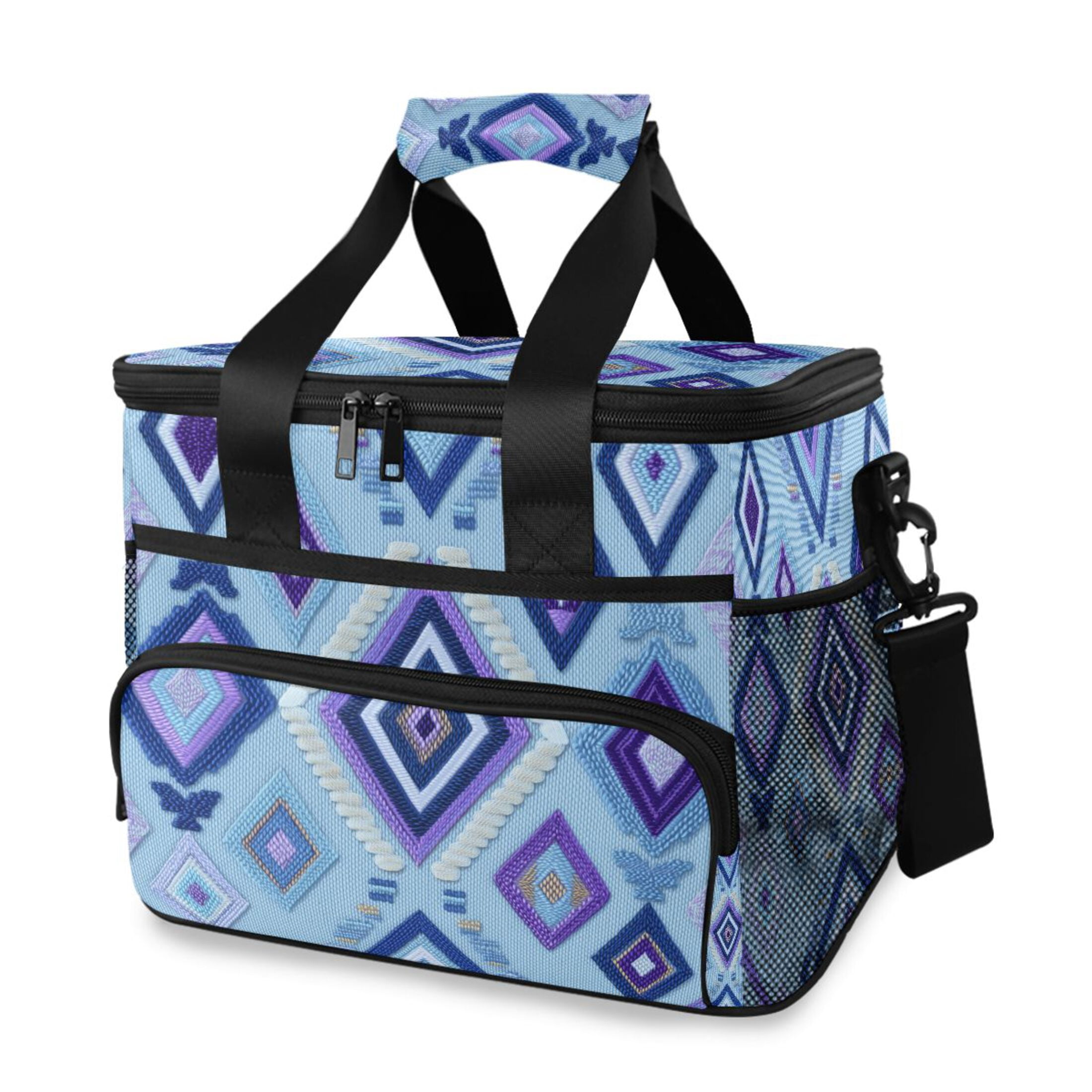 Digital Embroidery Blue Plaids Portable Cooler Lunch Box Reusable ...