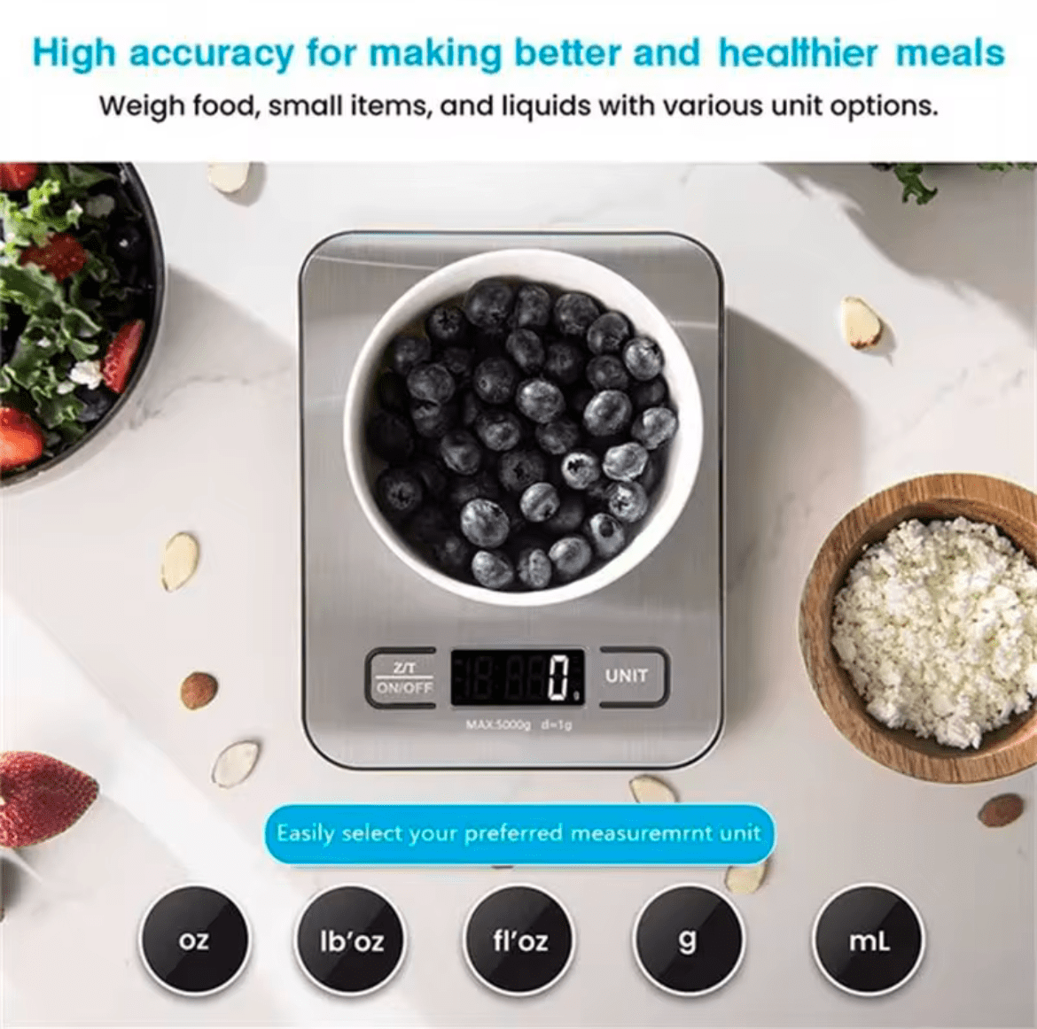 Digital Food Scale, 22lb Kitchen Scales Grams and Ounces for Weight ...