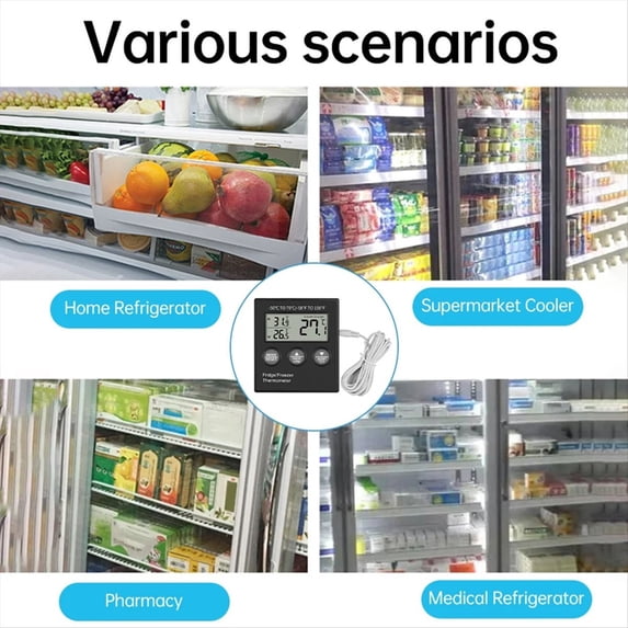 Digital Fridge Thermometer with Temperature Alarm LCD Display Digital ...