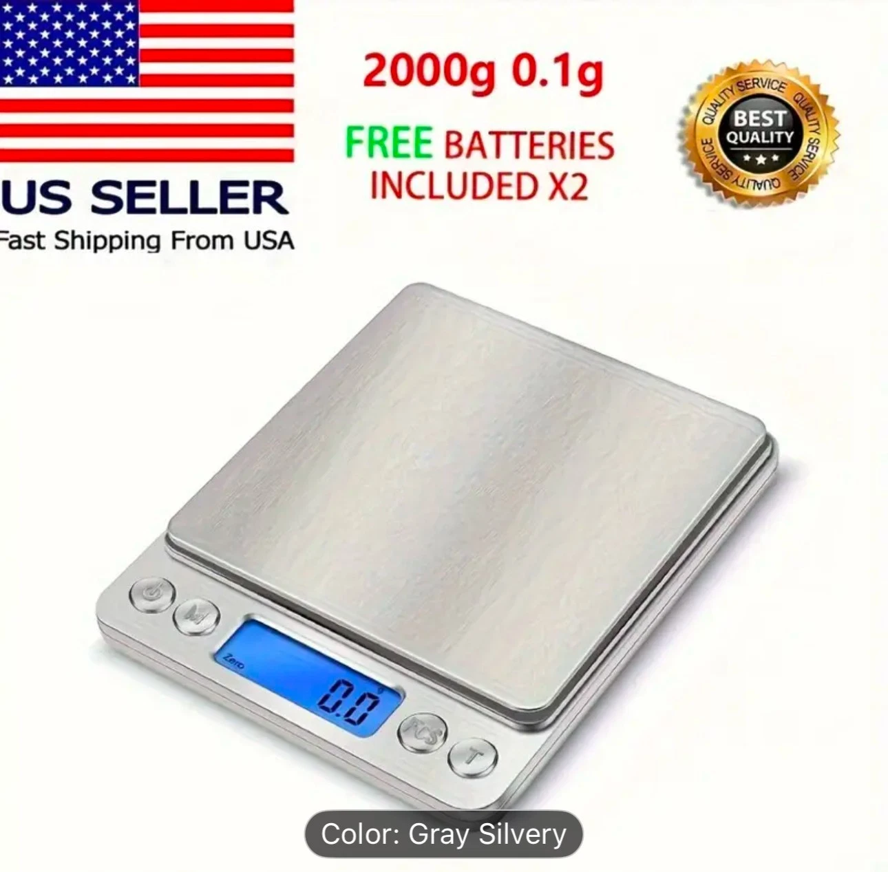 Digital Gram Scale 2000G X 0.1G Stainless Steel Food Kitchen Pocket Lcd ...