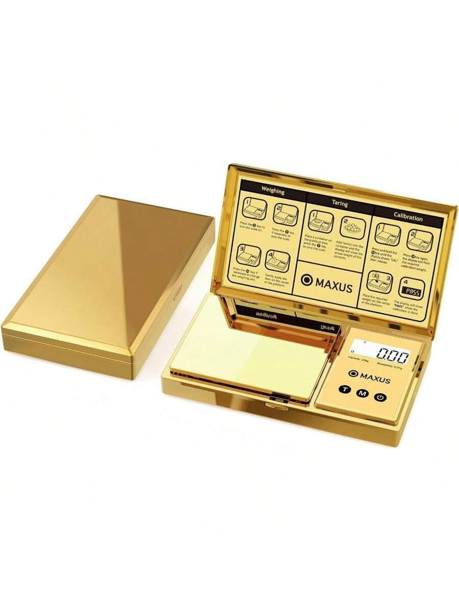 Digital Gram Scale With 200gx 0.01g Capacity, Stylish Gold Plated Cover ...
