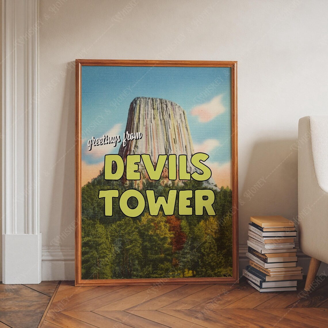 Digital, Greetings From Devils Tower Art Print, Vintage Postcard Poster ...