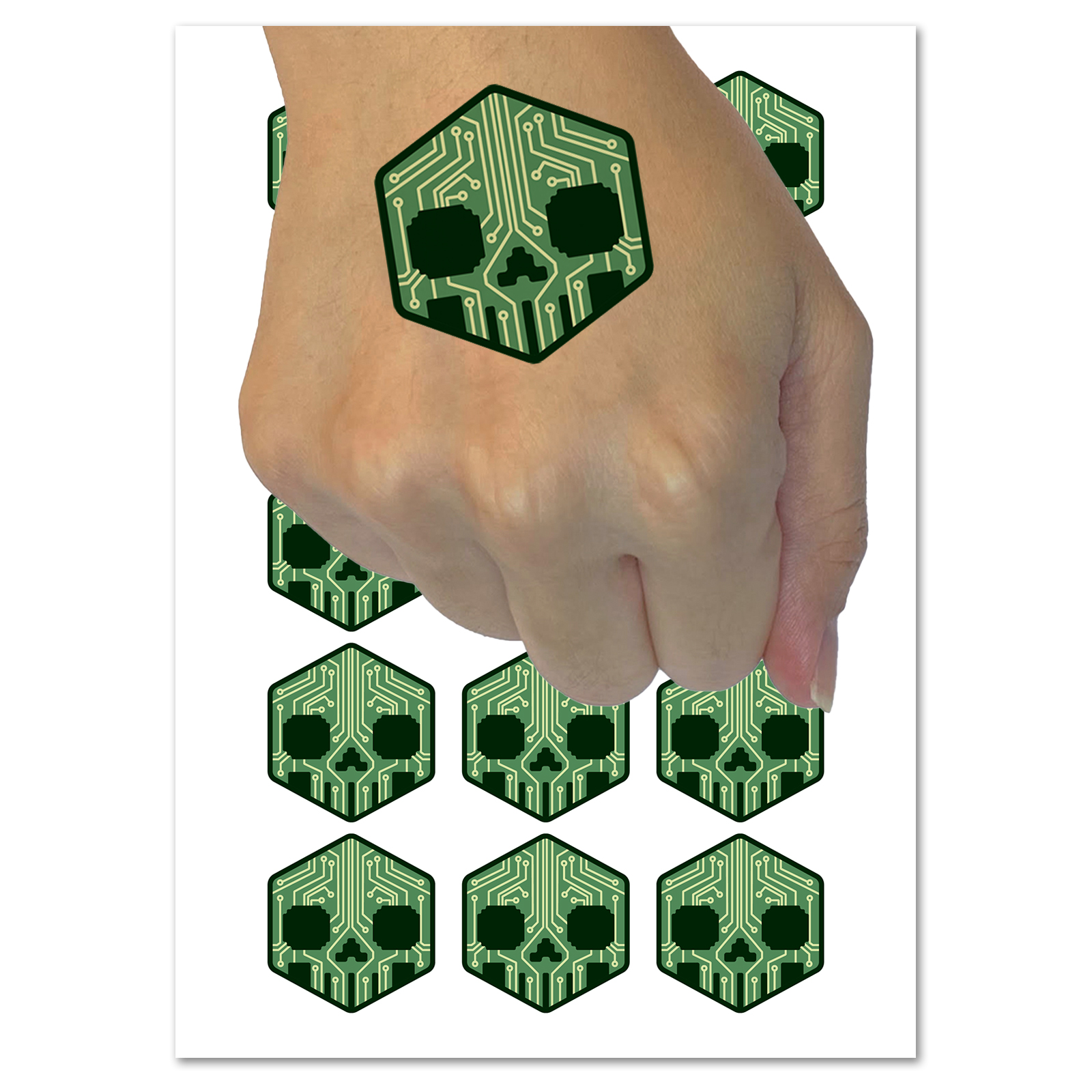 Digital Hacker Skull Computer Gamer Water Resistant Temporary Tattoo ...