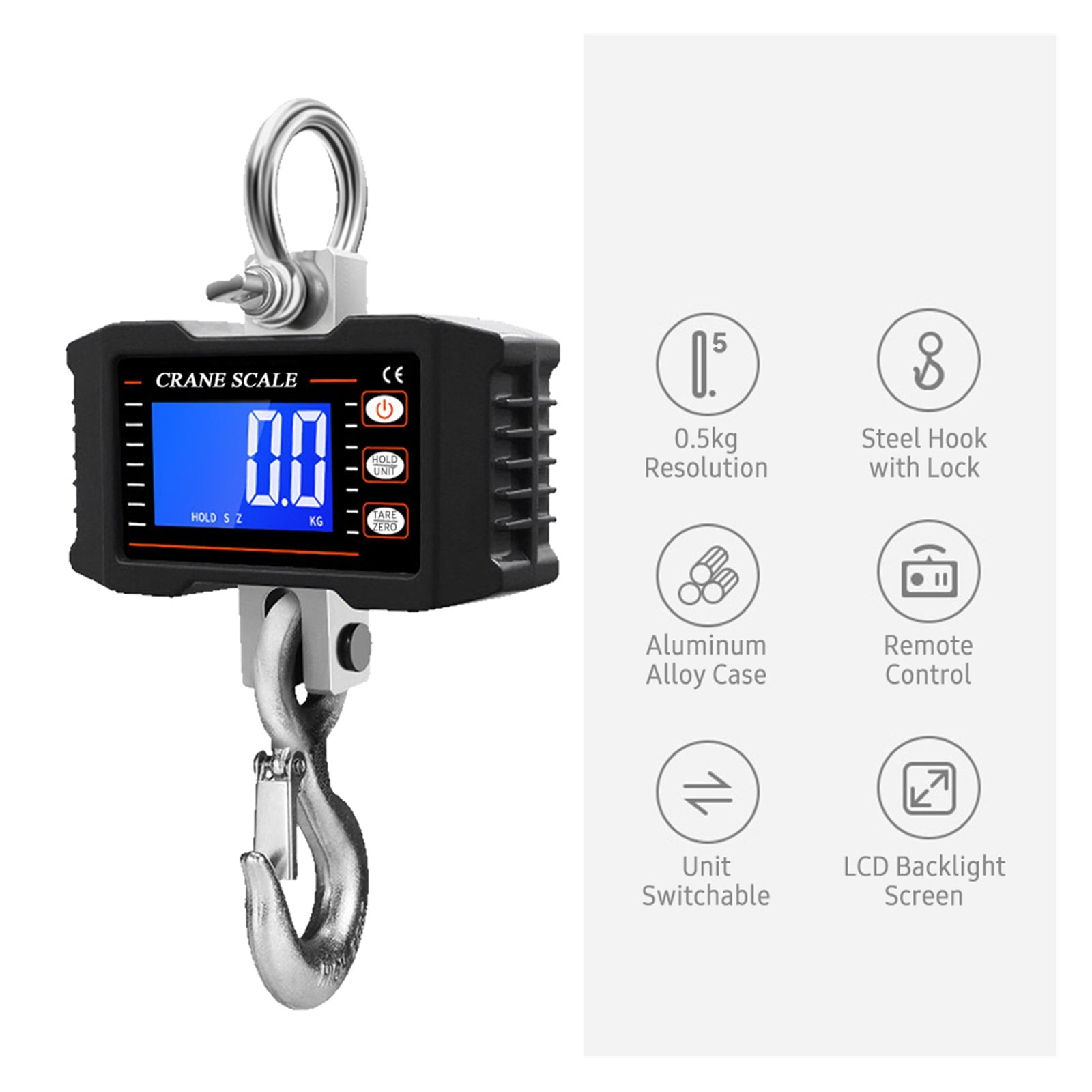 Digital Hanging Scale with Remote Control 1000kg/ 2204lbs Heavy Duty ...