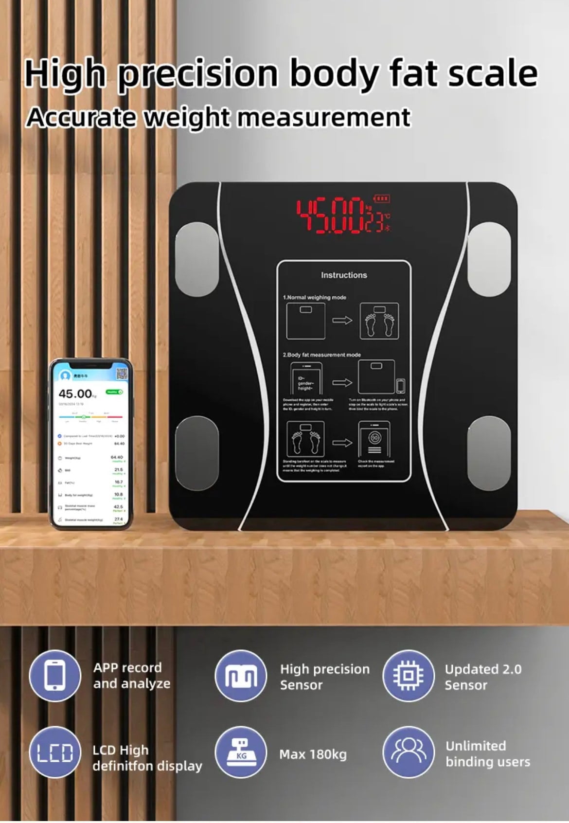 Digital Human Scale for Body Weight, Smart Digital Bathroom Weighing ...