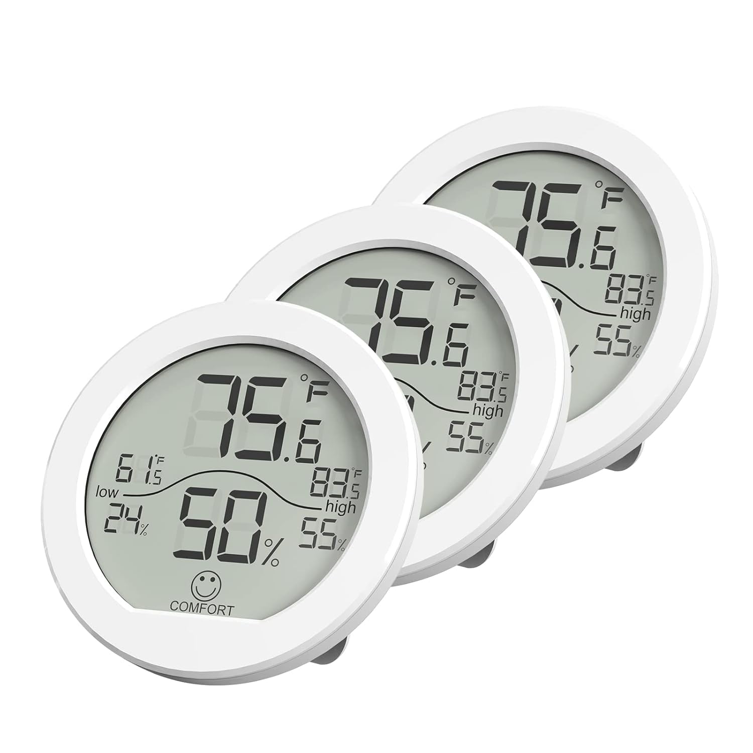 Digital Hygrometer 3 Pack Room Thermometer and Humidity Gauge LCD ...
