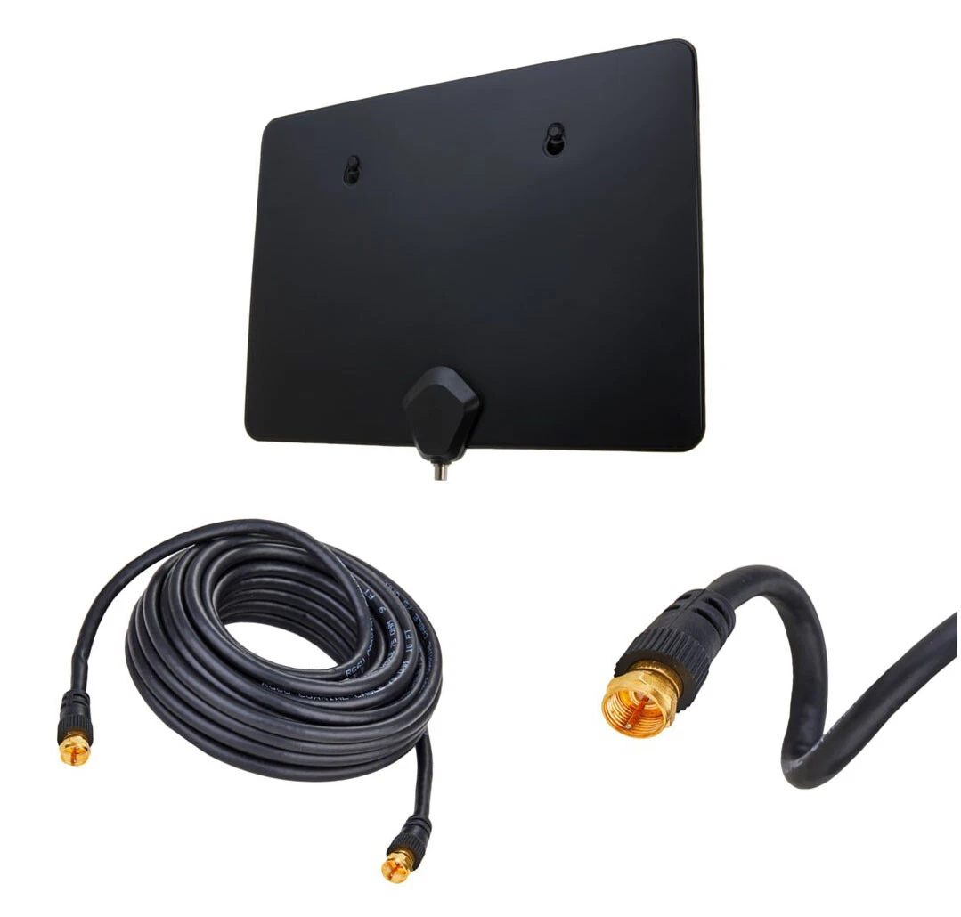 Digital Indoor HDTV Antenna Flat Black w/ 25FT RG6 Coaxial Cable – 45 ...