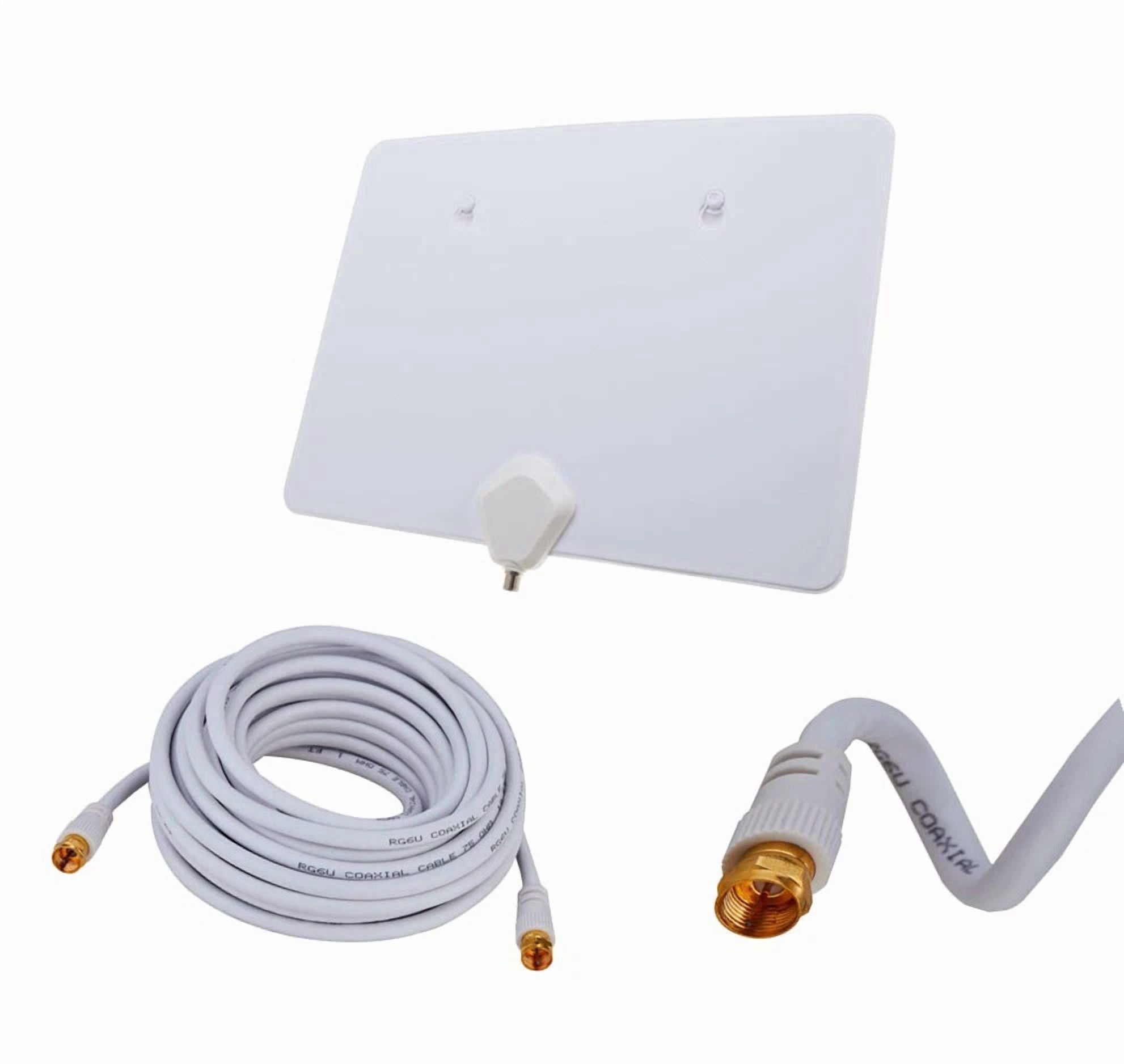 Digital Indoor HDTV Antenna Flat White w/ 25FT RG6 Coaxial Cable – 45 ...