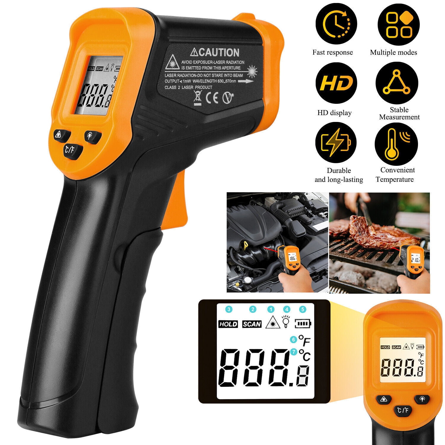 HOUFIY Infrared Thermometer, Digital Temperature Gun for Cooking, BBQ ...