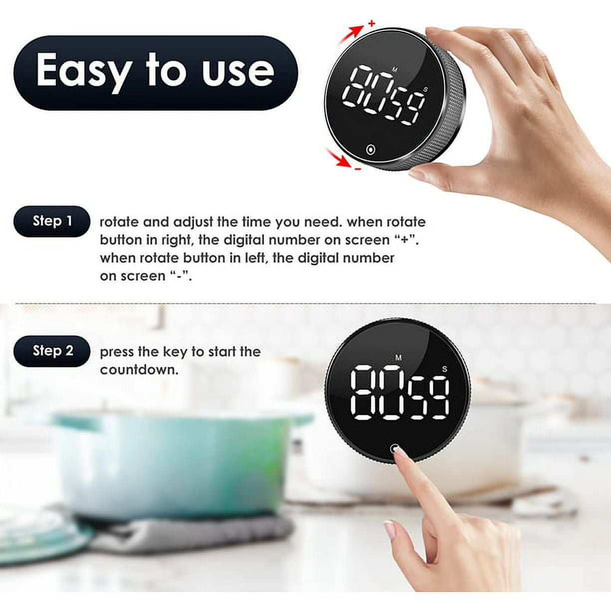 Digital Kitchen Timer - Magnetic Countdown Countup Timer with Large LED ...