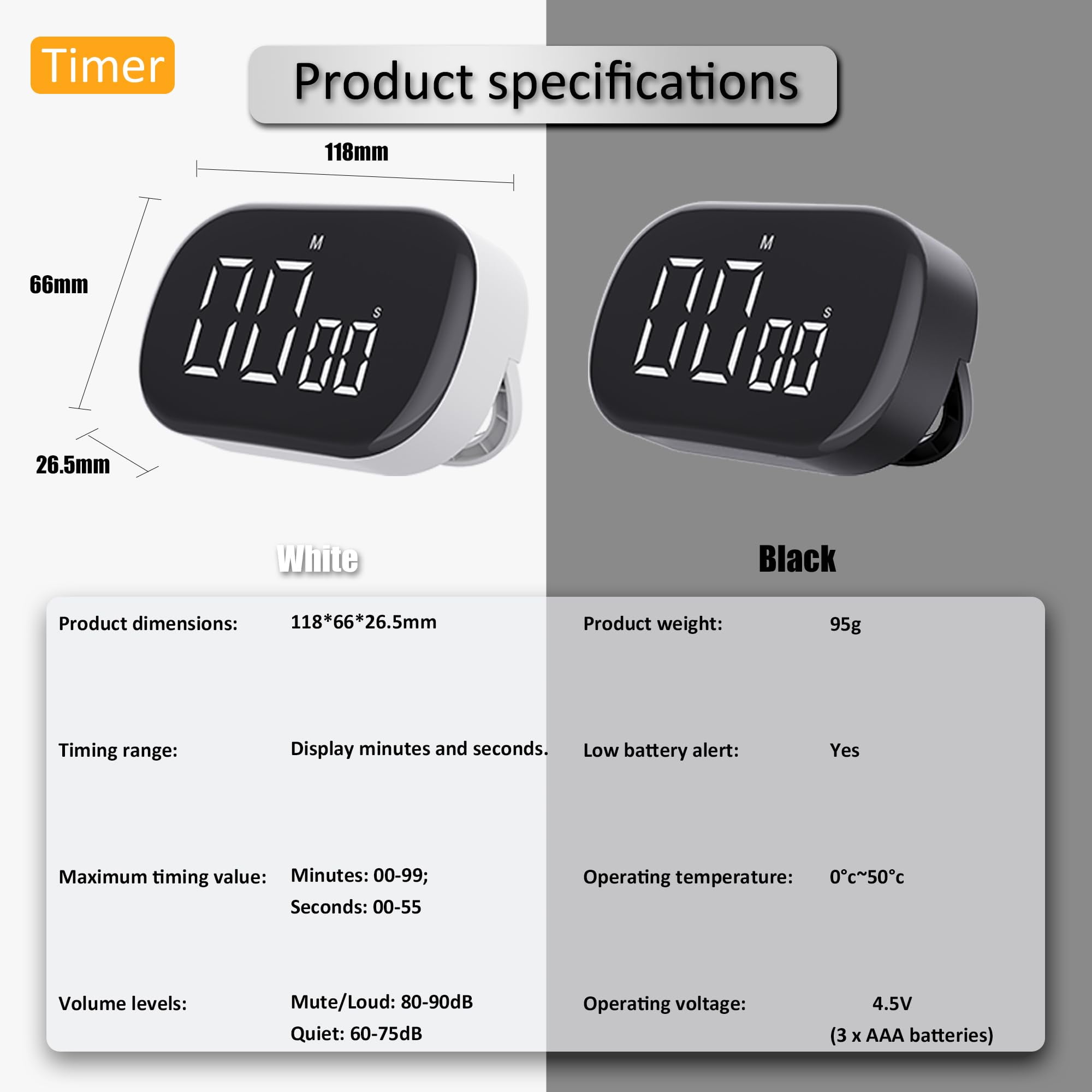 Digital Kitchen Visual Timer, Timer for Kids, Magnetic Timer with Large LED Display, Volume ...