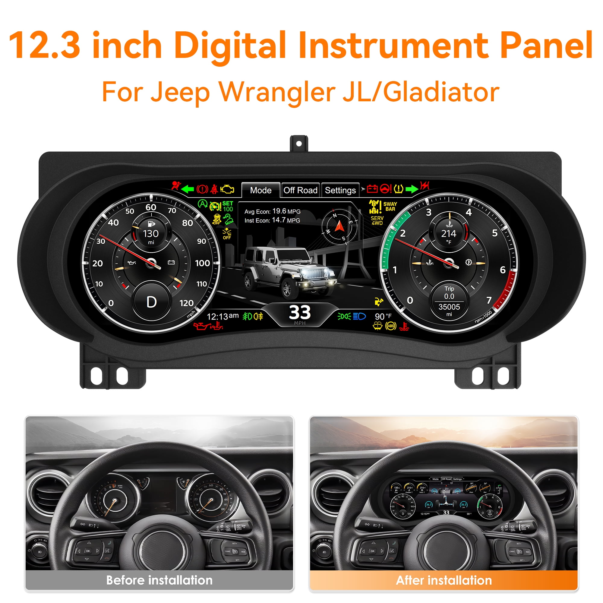 Digital LCD 12.3" Car Instrument Cluster Speedometer Dashboard For Jeep Wrangler JL/ Gladiator ...