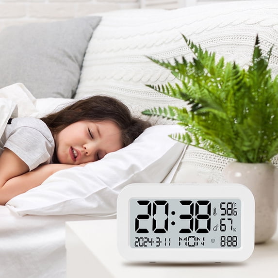 Digital LCD Alarm Clock, Large Screen Temperature Humidity Monitor with ...