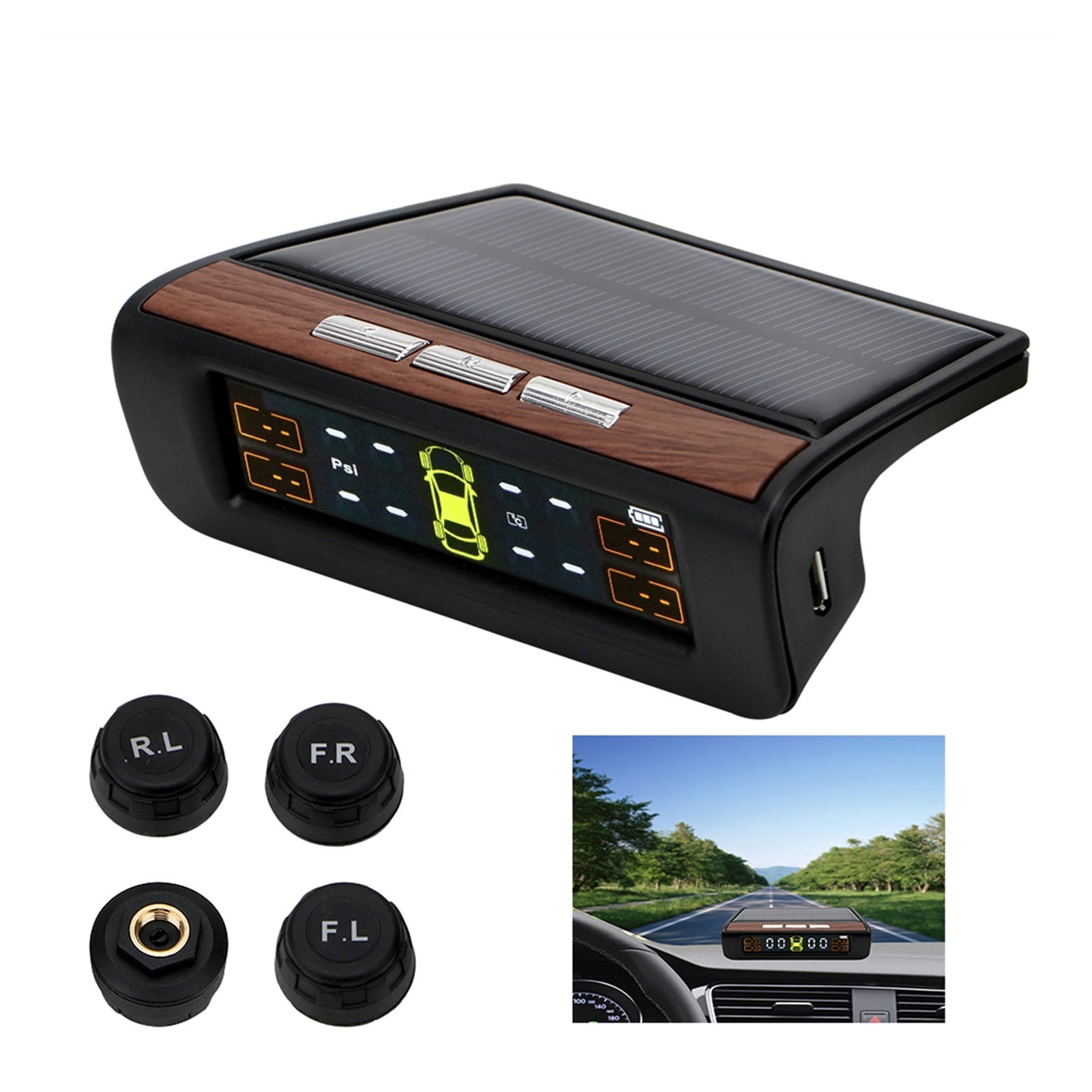 Digital LCD Display TPMS Sensor Tire Pressure Monitoring System Solar ...