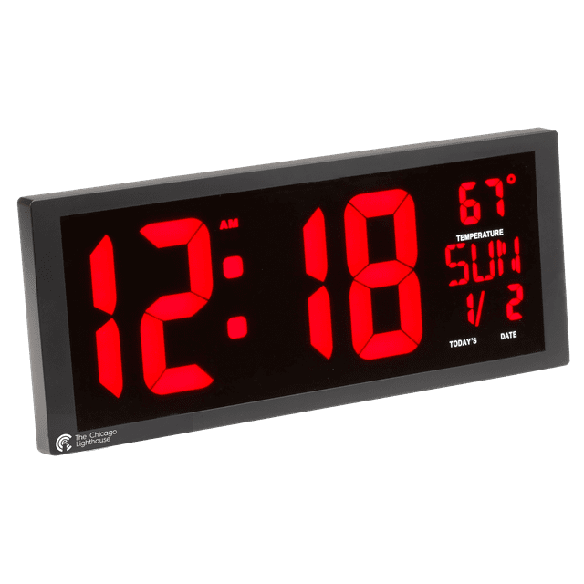 Digital Led 14 In Black Rectangular Body Daylight Savings Selfset Wall Or Desk Clock