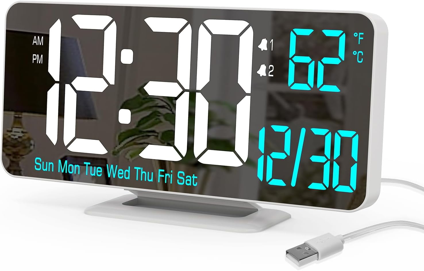 Digital LED Clocks for Bedrooms 6.7in White Alarm Clock, Dimming, 12 ...