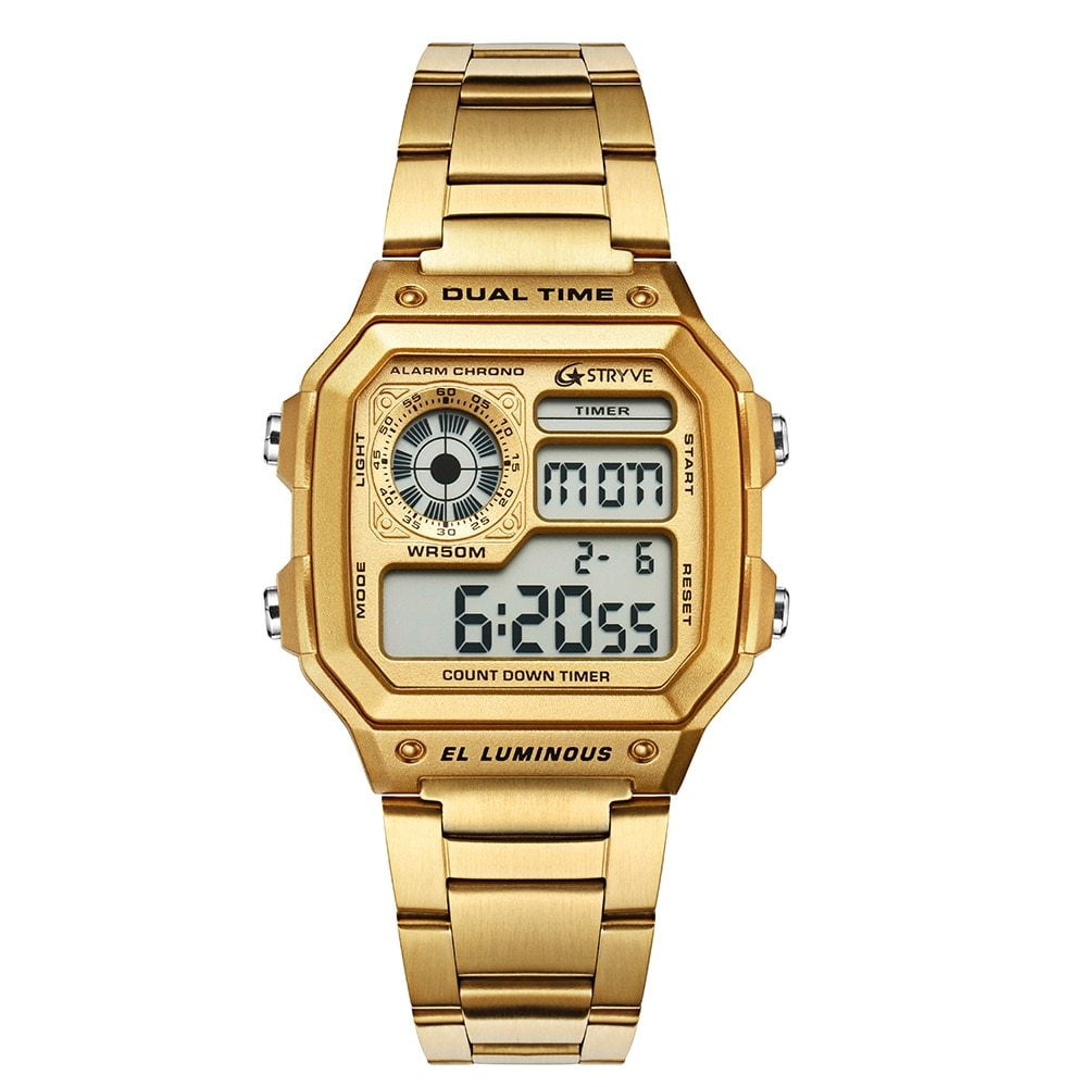 Digital LED Countdown Timer Sports Watch - Waterproof, Luxury Stainless ...