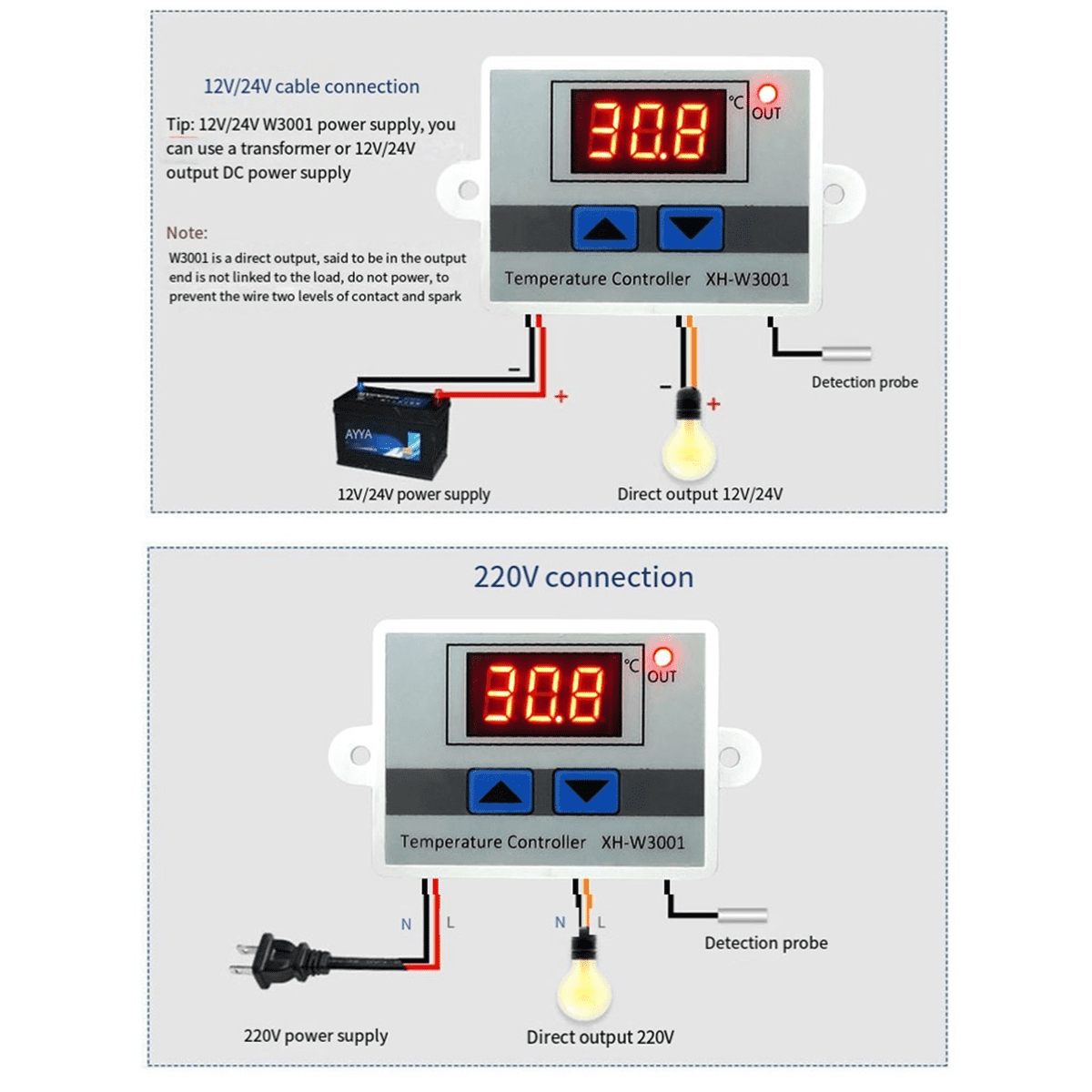 Digital Led Temperature Controller Electronic Thermostat Switch With Waterproof Probe