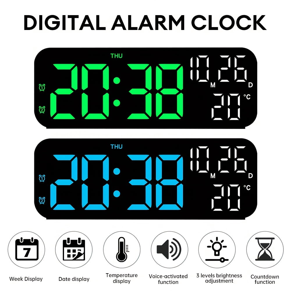 Digital LED Wall Clock Large LED Display Desk Alarm Clock Time ...