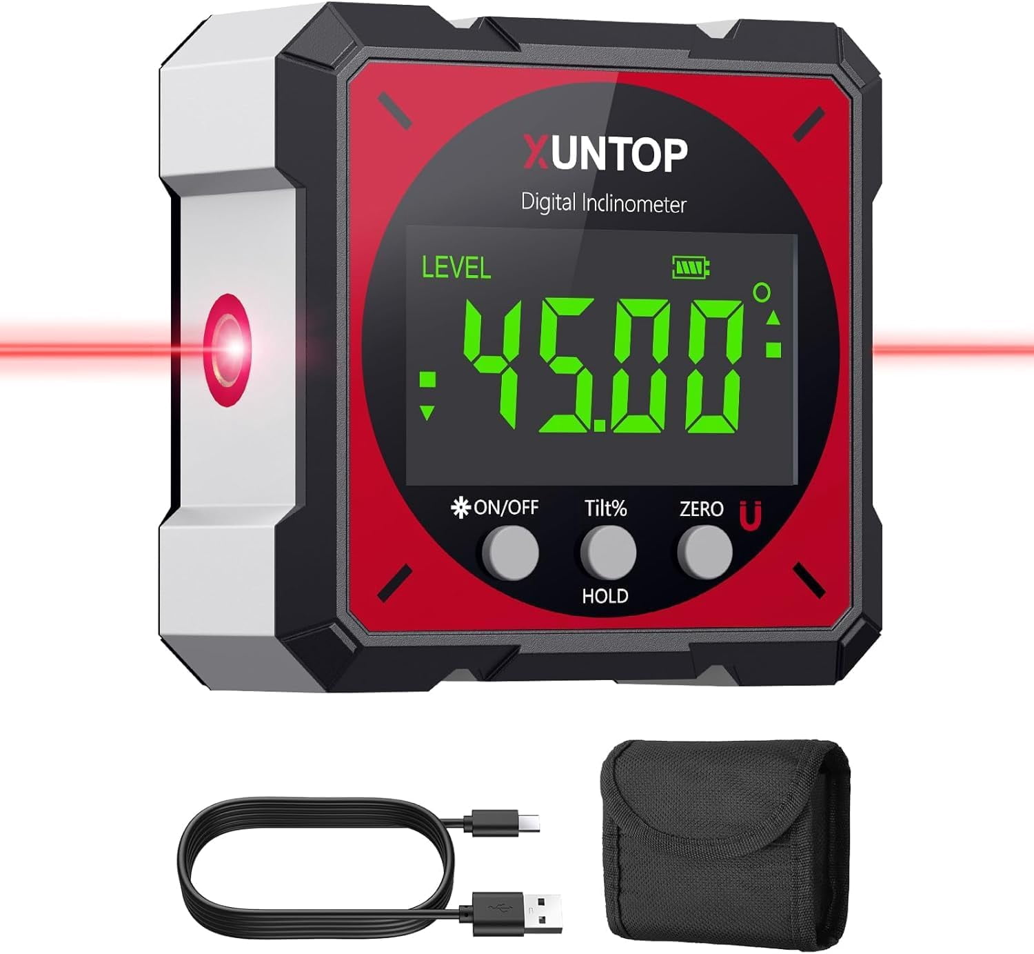 Digital Laser Level Box - 4-Side Magnetic Angle Finder (±0.2° Accuracy ...