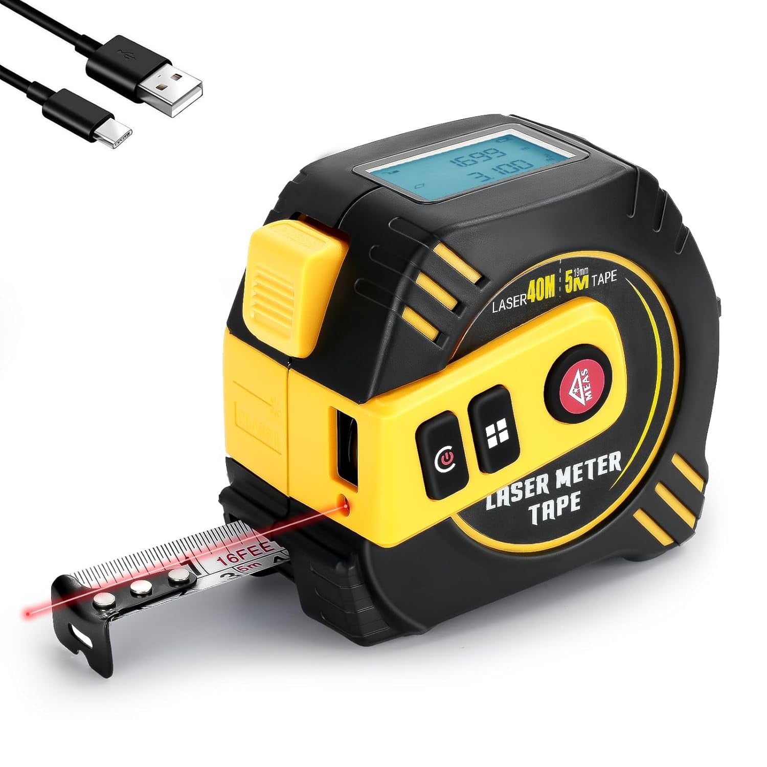BTOBI Digital Laser Tape Measure 131ft Laser Range and 16ft Tape 2-in-1 with Auto Lock Magnetic ...