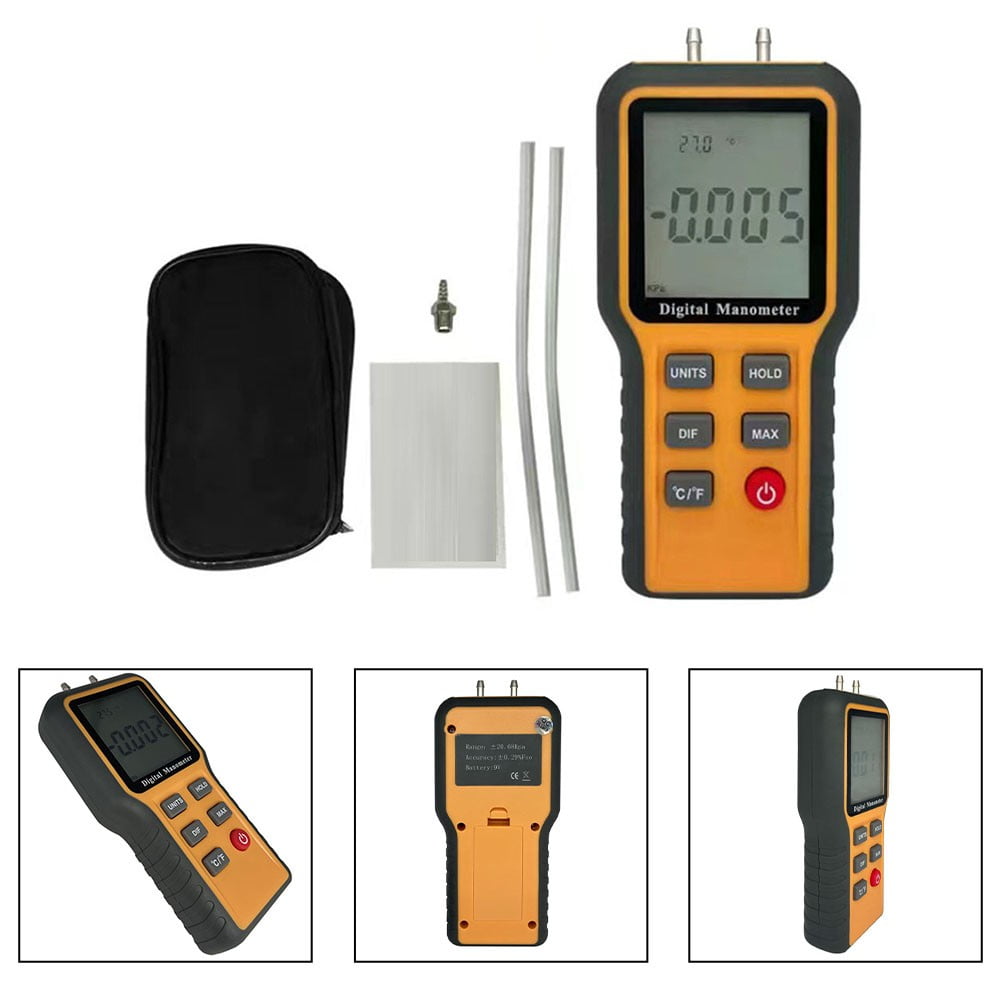 Digital Manometer Air Pressure Tester Dual Port Pressure Gauge W/H ...