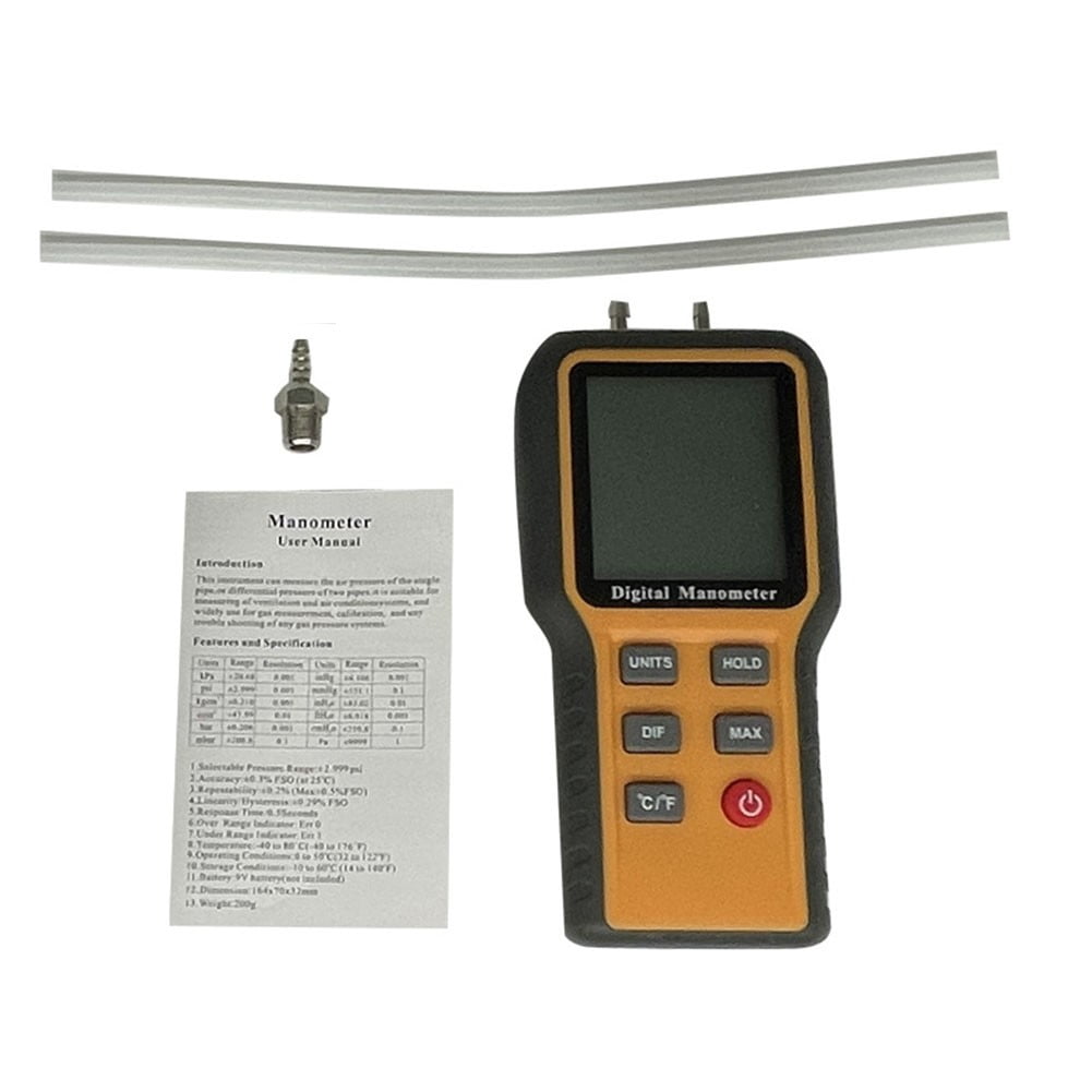 Digital Manometer Air Pressure Tester Dual Port Pressure Gauge W/H ...