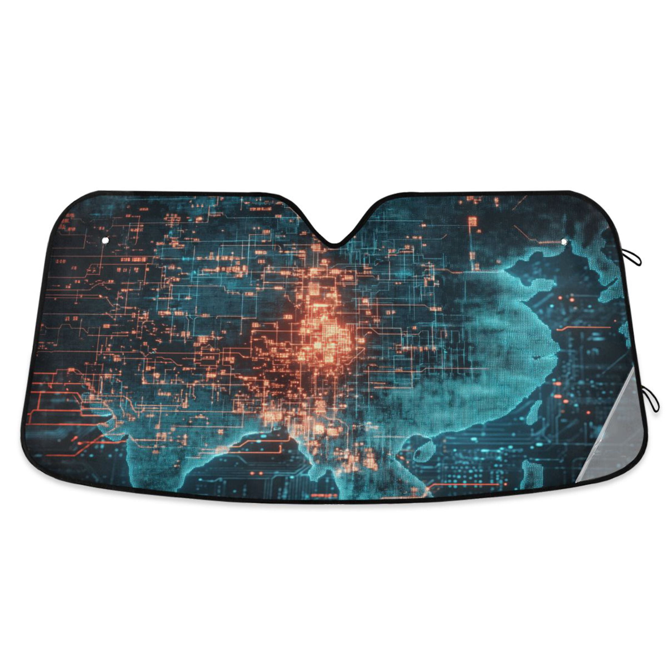 Digital Map Car Windshield Sun Shade Foldable Car Front Window Visor ...