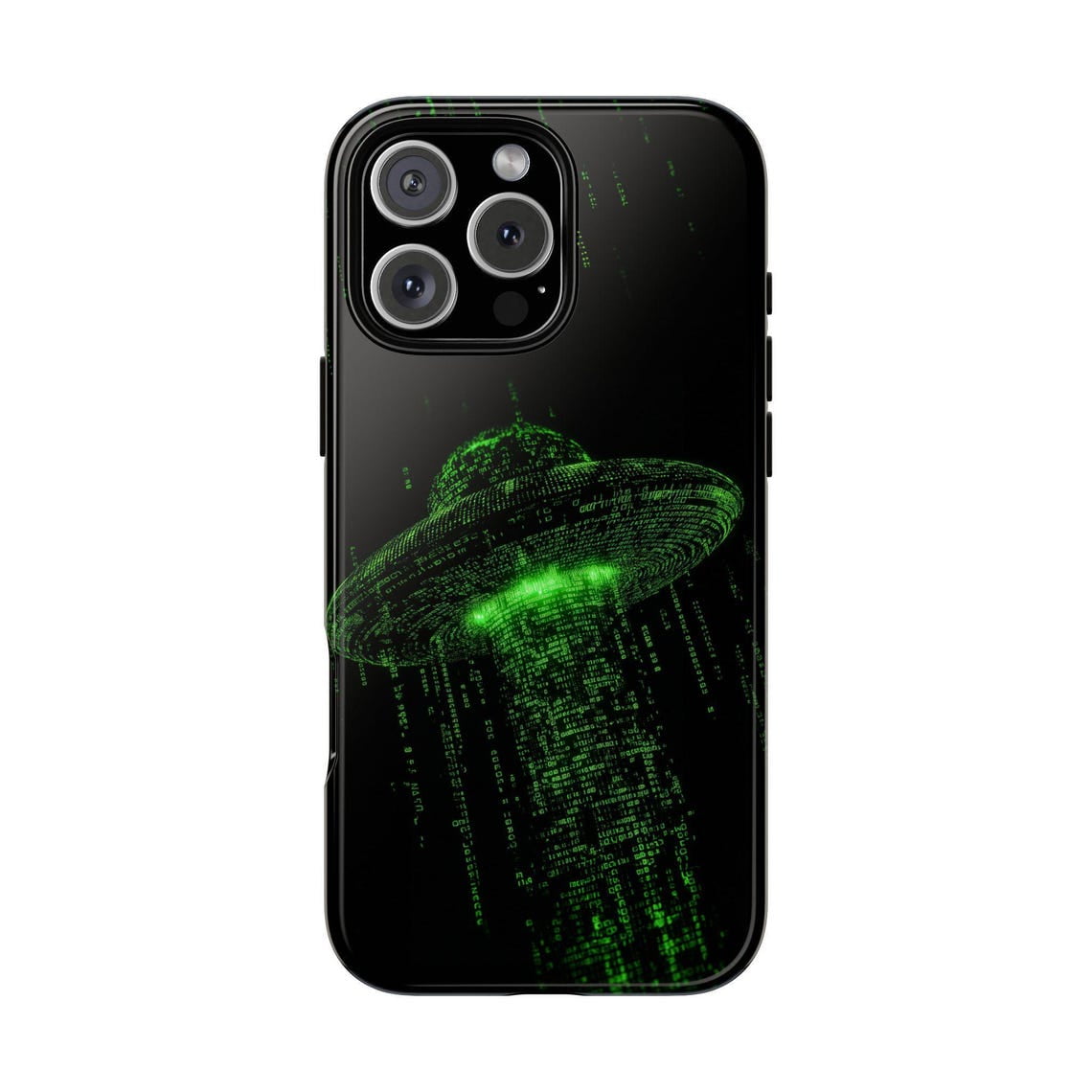 Digital Matrix UFO Green Computer Code Art for iPhone 17 16 15 14 13 12 ...