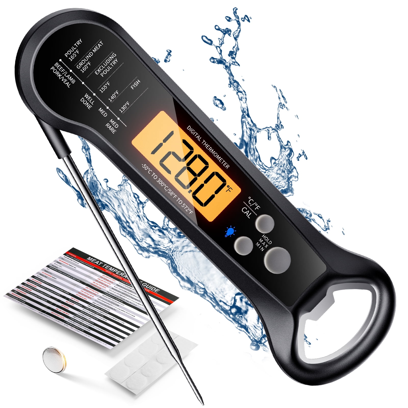 Waterproof Digital Meat Thermometer with Foldable Probe, Ideal for ...